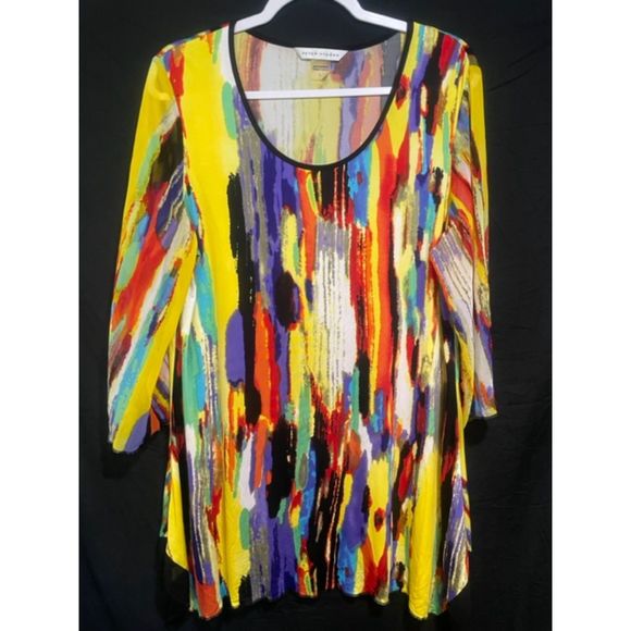 Peter Nygard | Tops | Peter Nygard Large Red Black Gold Artsy Art To ...